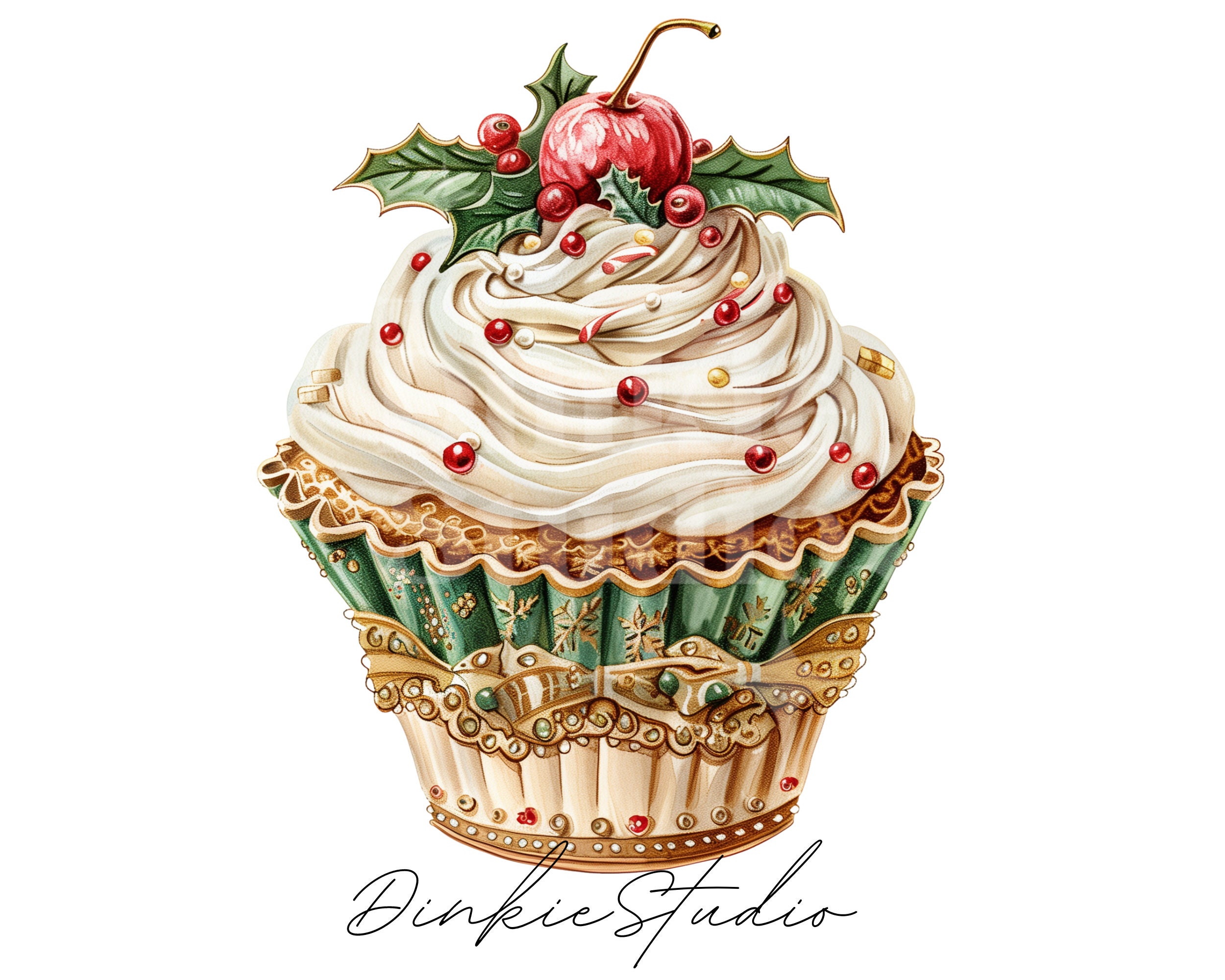 Christmas Cupcakes Clipart Bundle 10 High Quality Pngs Digital Download ...