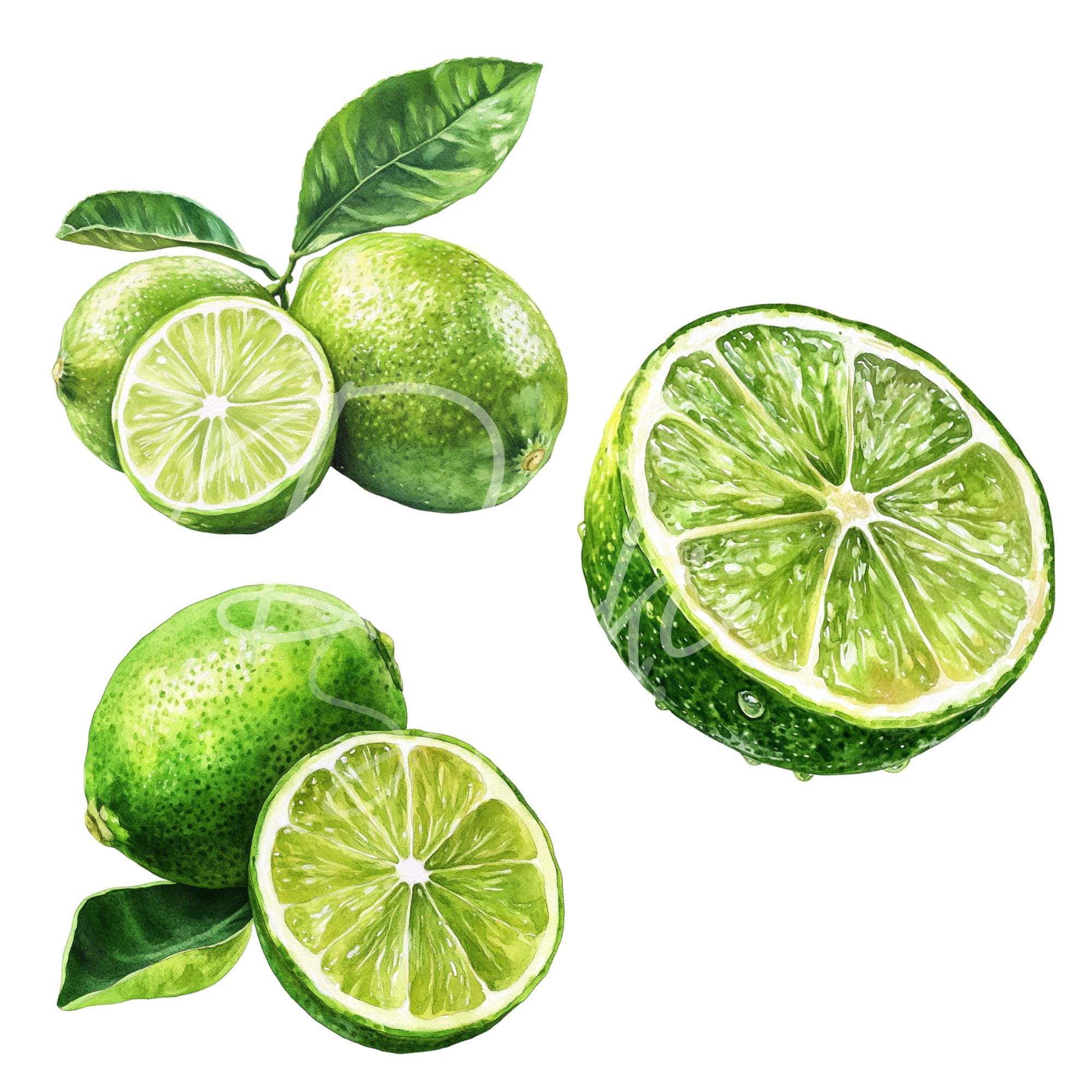 12 Watercolor Lime Clipart Bundle - 12 Fresh Lime Pngs for Digital ...
