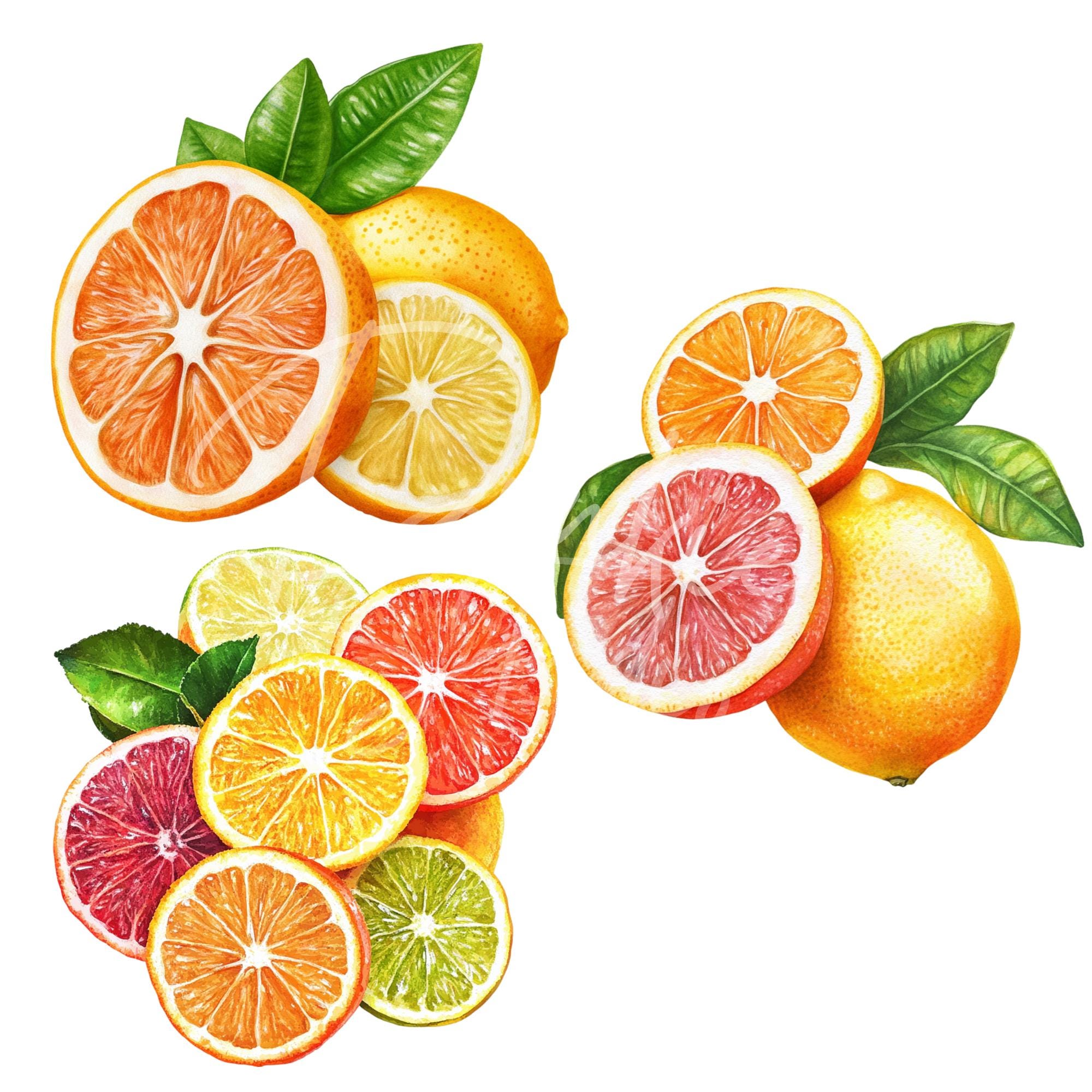 12 Watercolor Citrus Fruit Clipart Bundle - 12 Orange, Lemon, Lime ...
