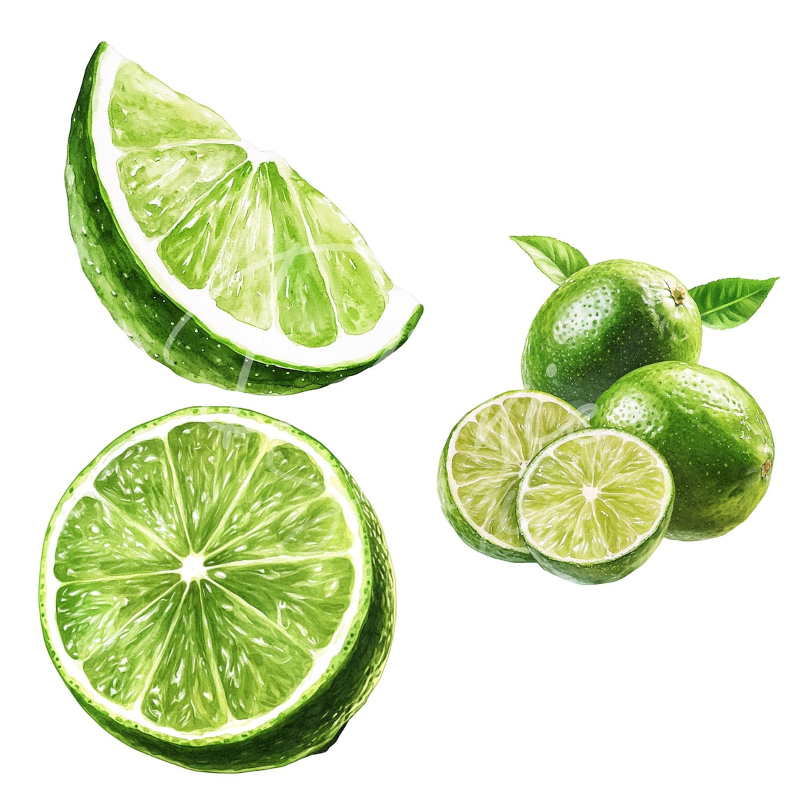 12 Watercolor Lime Clipart Bundle - 12 Fresh Lime Pngs for Digital ...