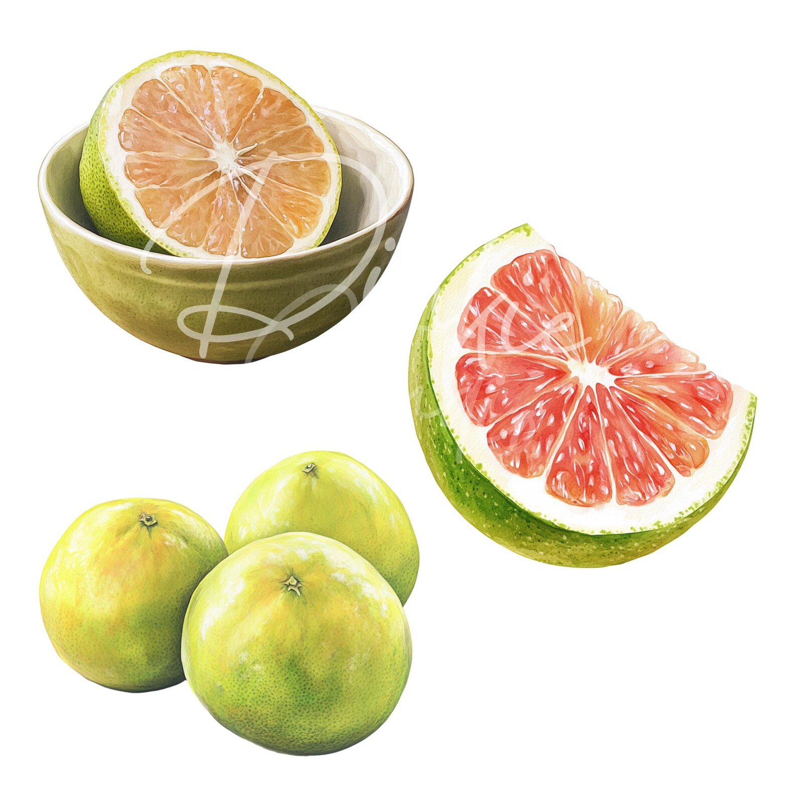 12 Watercolor Pomelo Clipart Bundle - 12 Juicy Pomelo Pngs for Digital ...