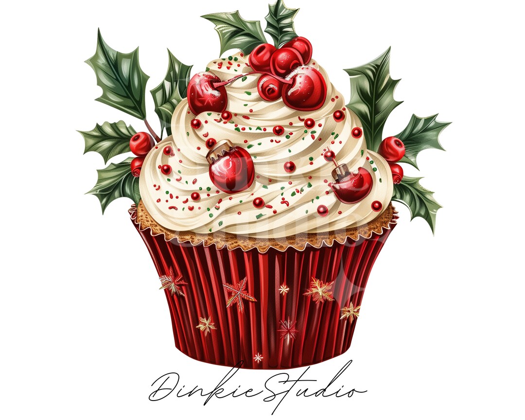 Christmas Cupcakes Clipart Bundle 10 High Quality Pngs Digital Download ...