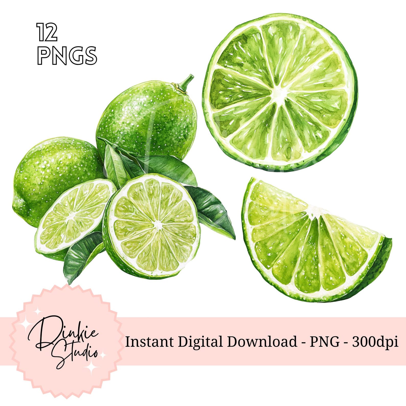 12 Watercolor Lime Clipart Bundle - 12 Fresh Lime Pngs for Digital ...
