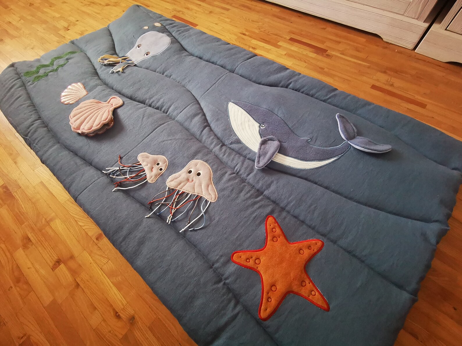Linen Baby Play Mat With Ocean Animals Developmental Play - Etsy