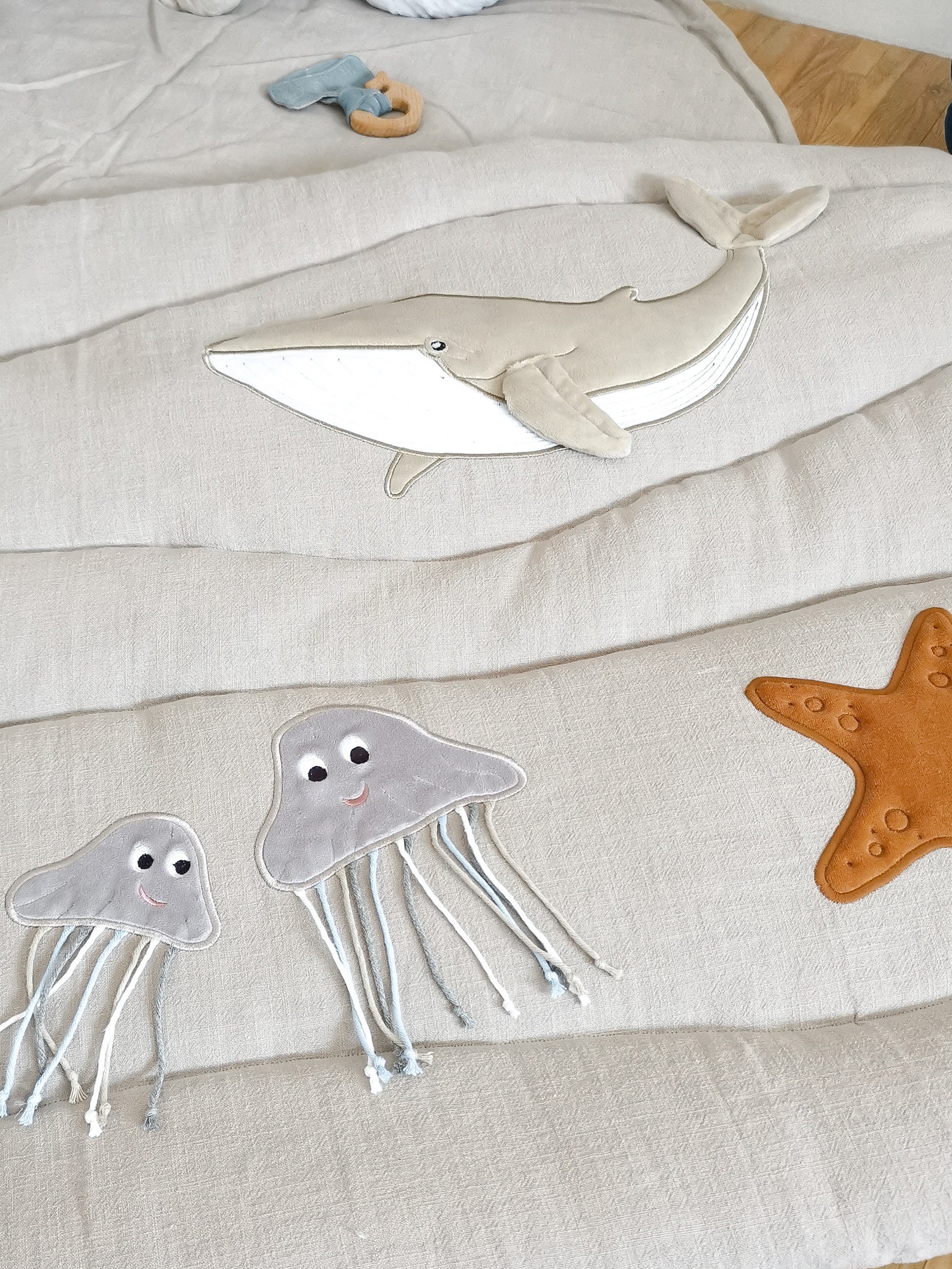 Beige Linen Baby Play Mat With Ocean Animals, Developmental, Activity ...