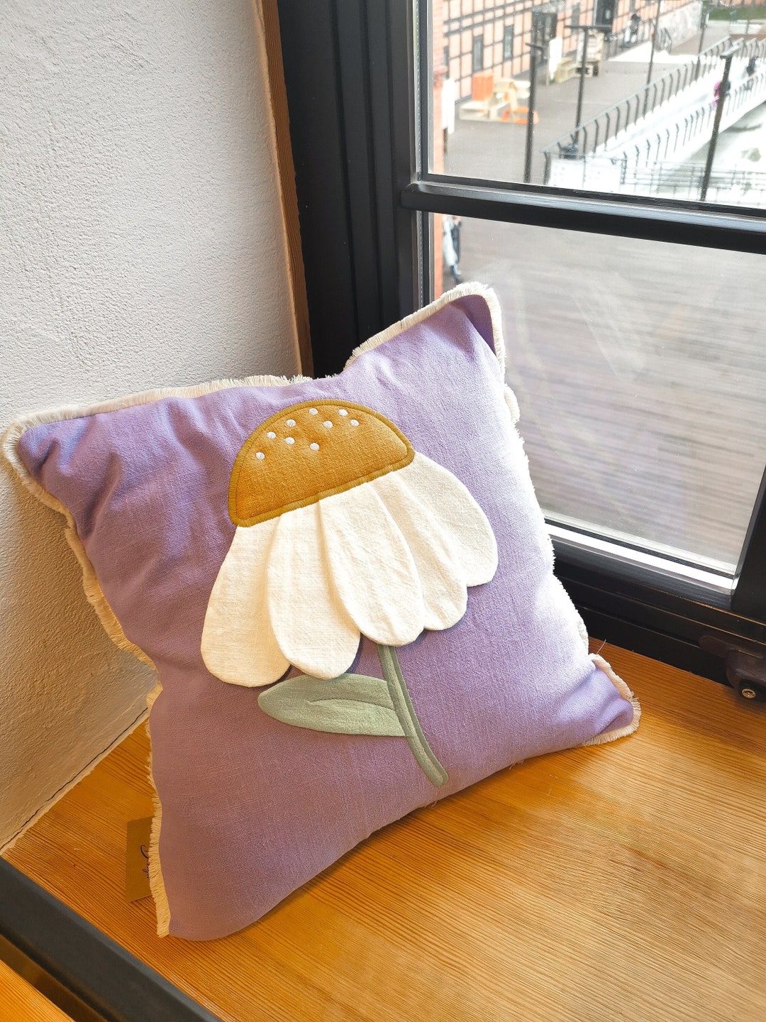 Decorative Pillow With Cute Flower, Beautiful Violet Pillow for the ...