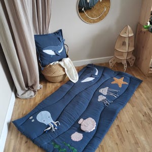 Linen Baby Play Mat With Ocean Animals, Developmental Play Mat ...