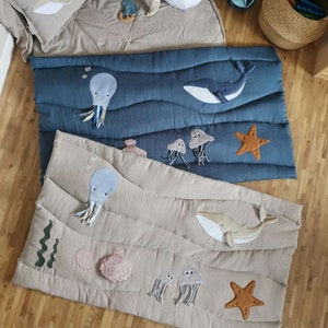Linen Baby Play Mat With Ocean Animals, Developmental Play Mat ...