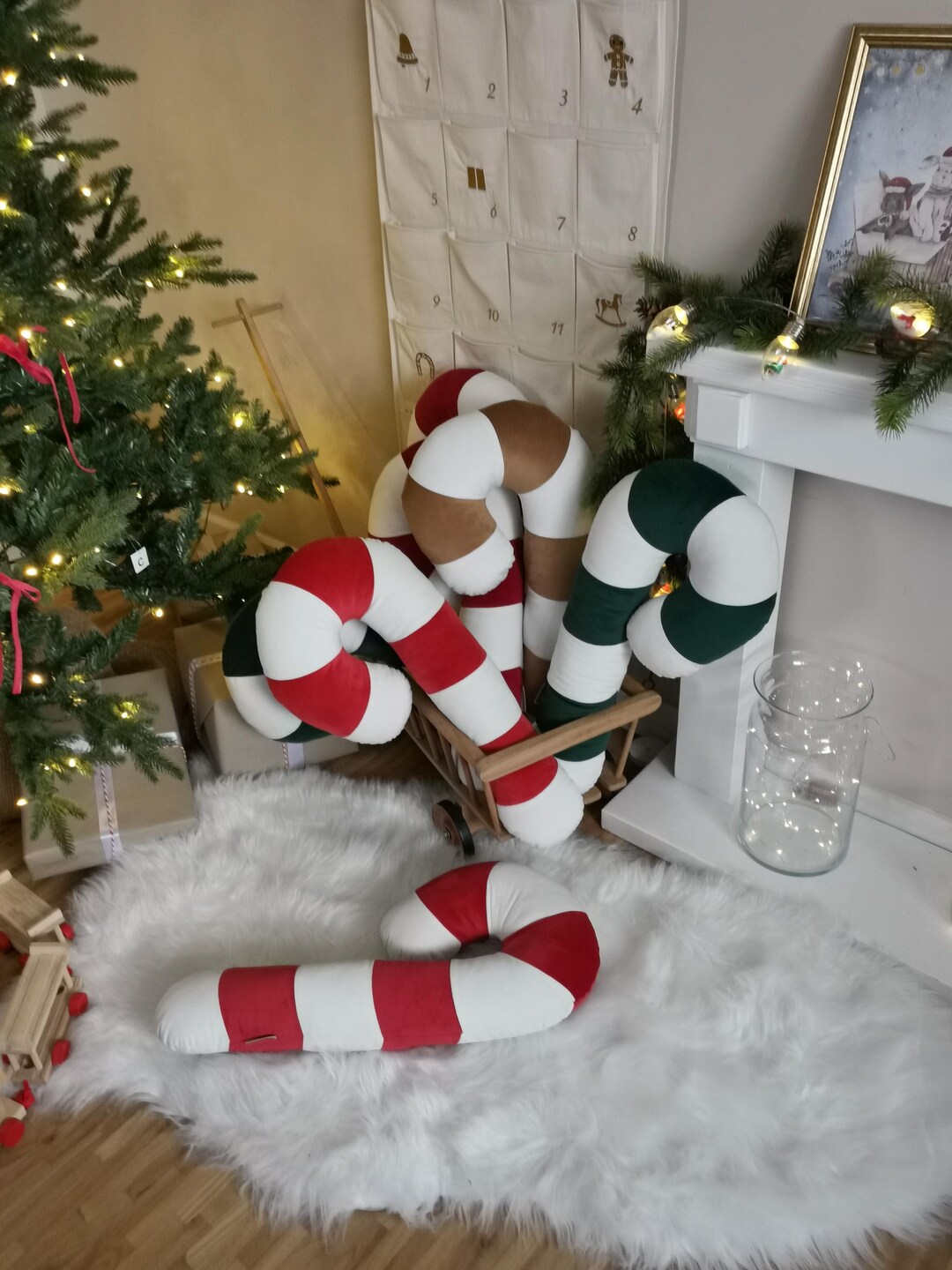 Candy Cane Cushion Pillow, Adorable Christmas Decoration for Home, Xmas ...