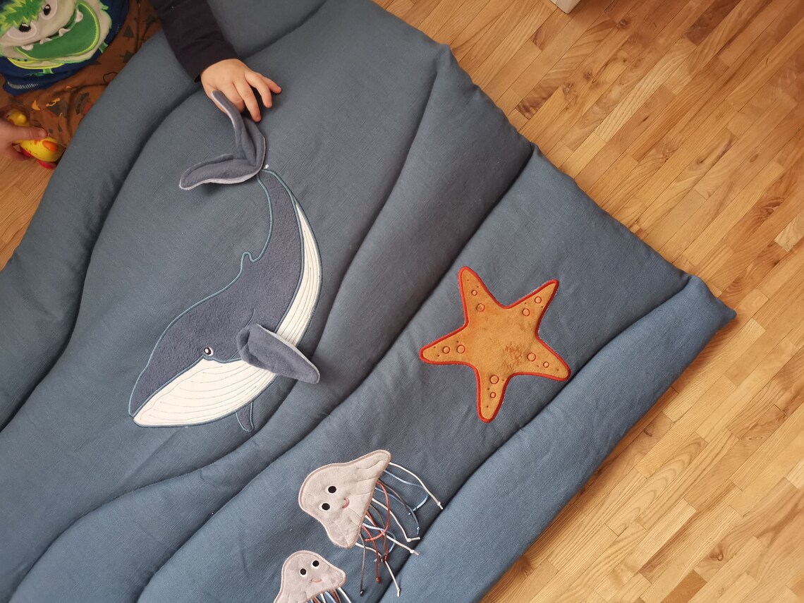 Linen Baby Play Mat With Ocean Animals Developmental Play - Etsy
