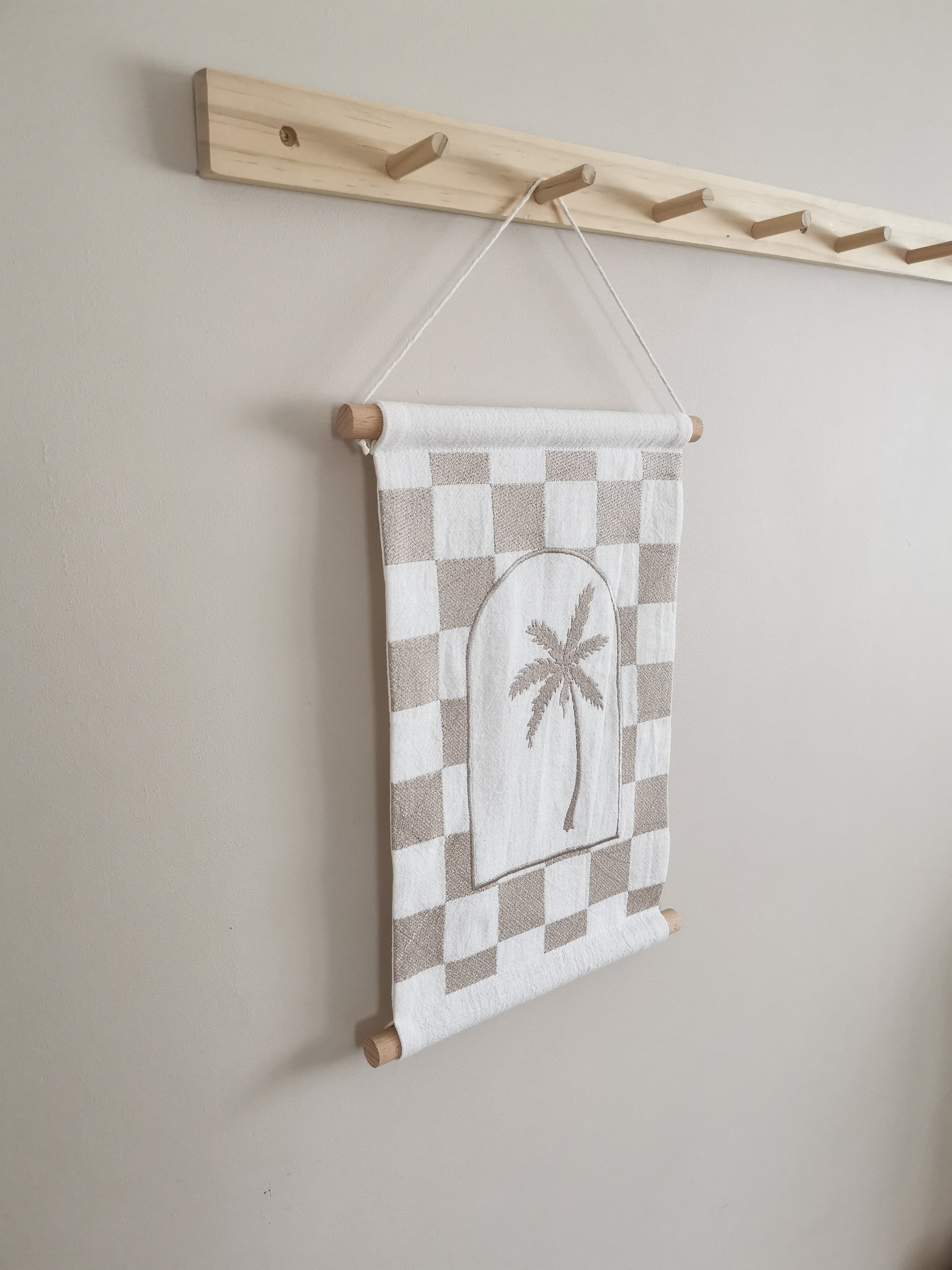 Embroidered Palm Tree Cotton Poster, Beige Checkered Nursery Decor - Etsy