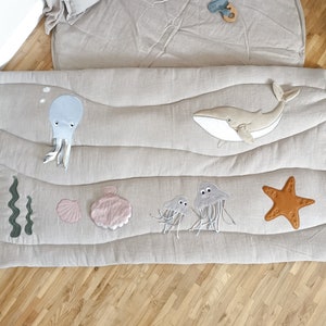 Beige Linen Baby Play Mat With Ocean Animals, Developmental Play Mat ...