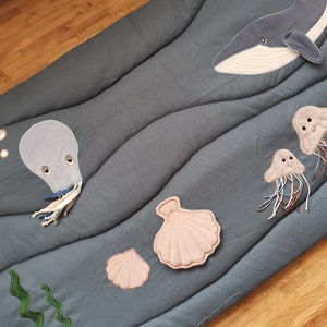 Linen Baby Play Mat With Ocean Animals Developmental Play - Etsy