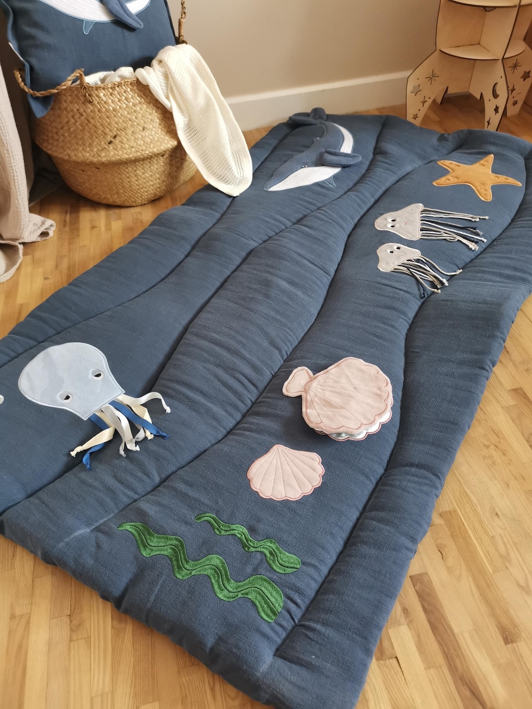 Linen Baby Play Mat With Ocean Animals, Developmental Play Mat ...