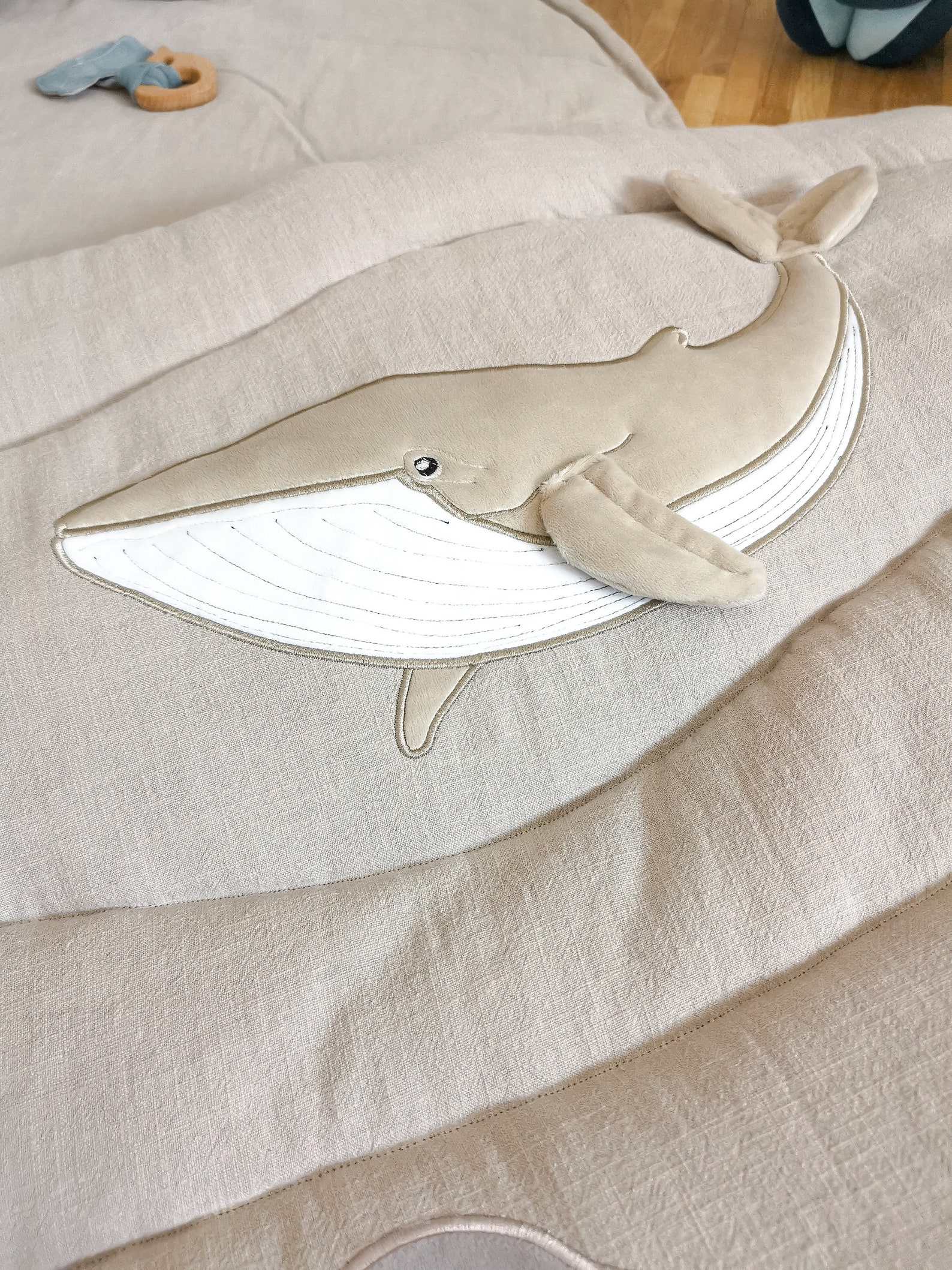 Beige Linen Baby Play Mat With Ocean Animals, Developmental, Activity ...