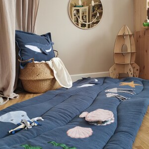 Linen Baby Play Mat With Ocean Animals, Developmental Play Mat ...