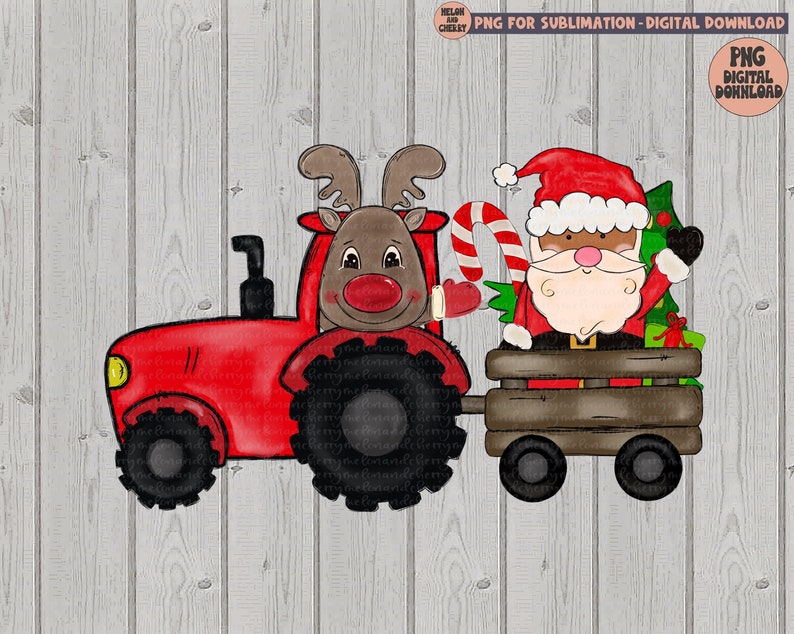Christmas Tractor Png Sublimation Design Download Santa Png - Etsy
