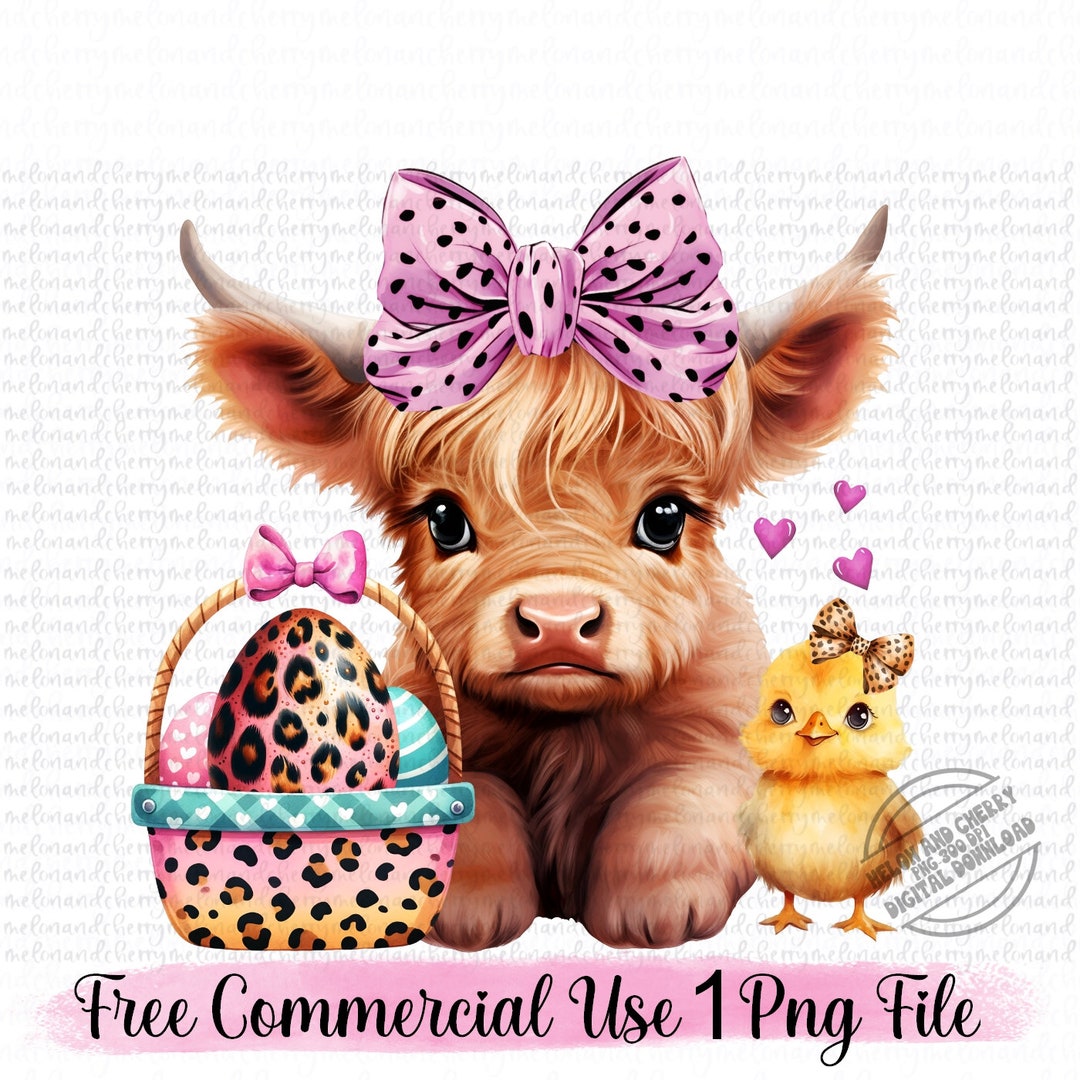 Highland Cow Easter Png Sublimation, Easter Chick Leopard Highland Cow ...