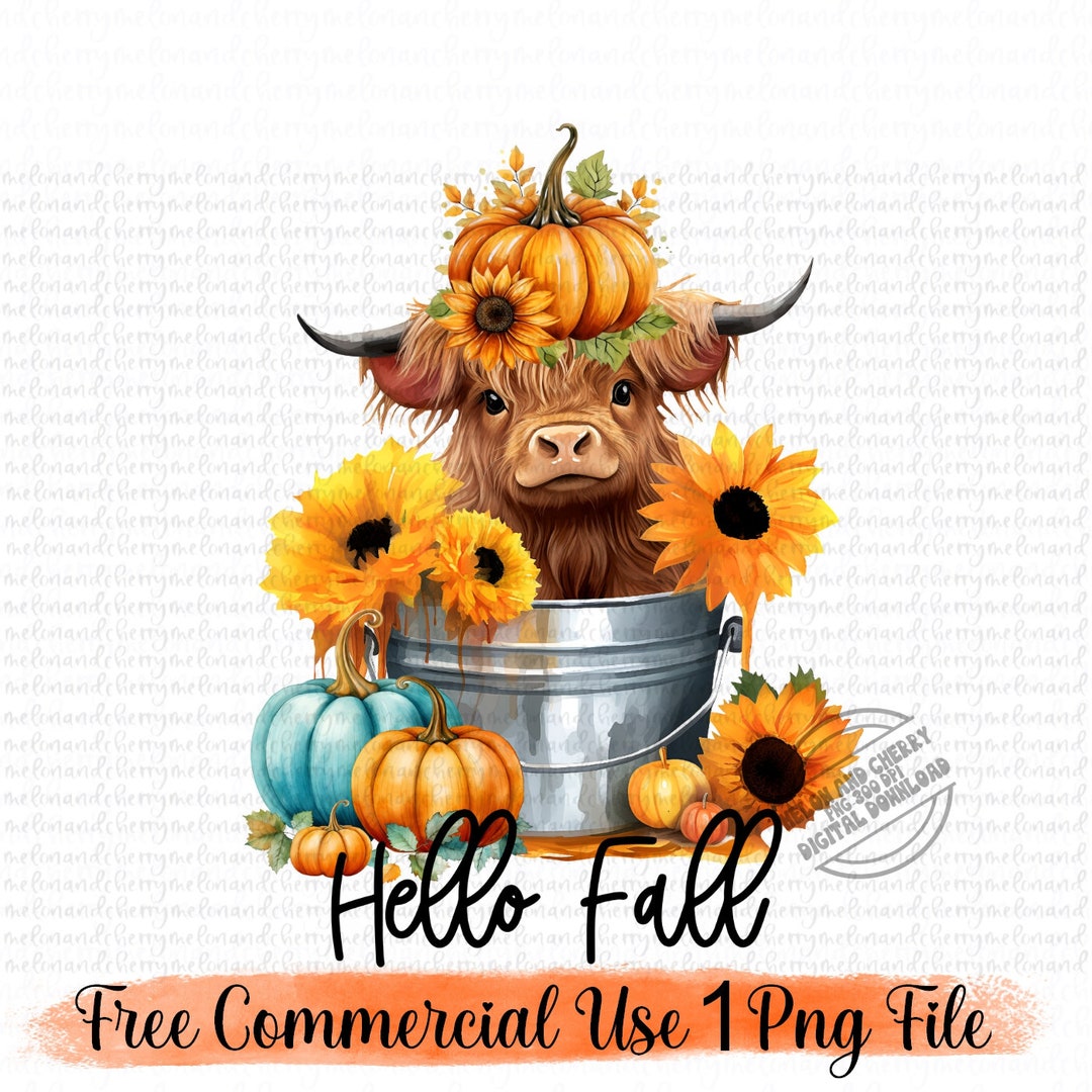 Hello Fall Highland Cow Png Sublimation Design Download, Highland Cow ...