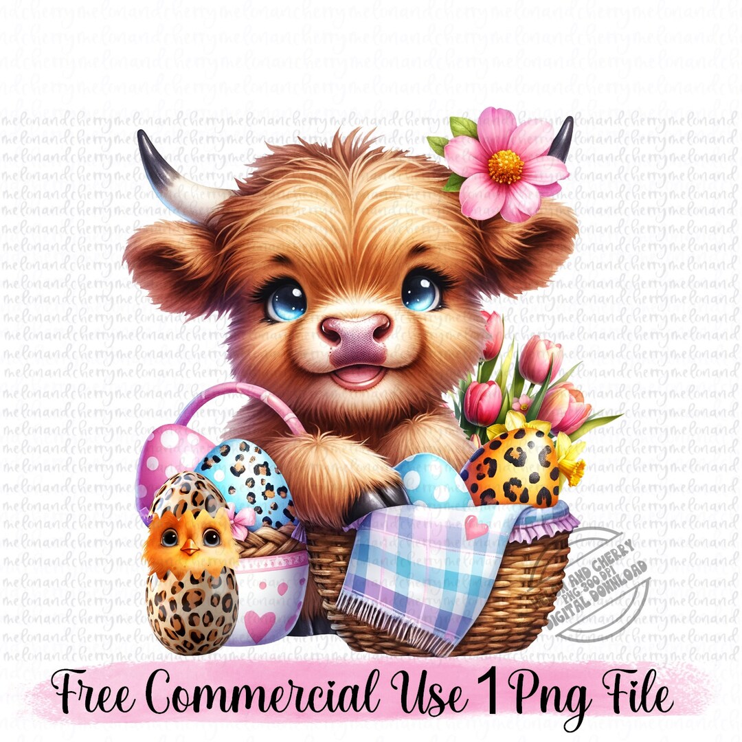 Highland Cow Easter Png Sublimation Design Easter Basket Png Egg Chick ...
