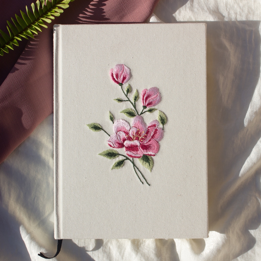 Embroidered Notebook, Flower Journal, Book, Linen Cover - Etsy
