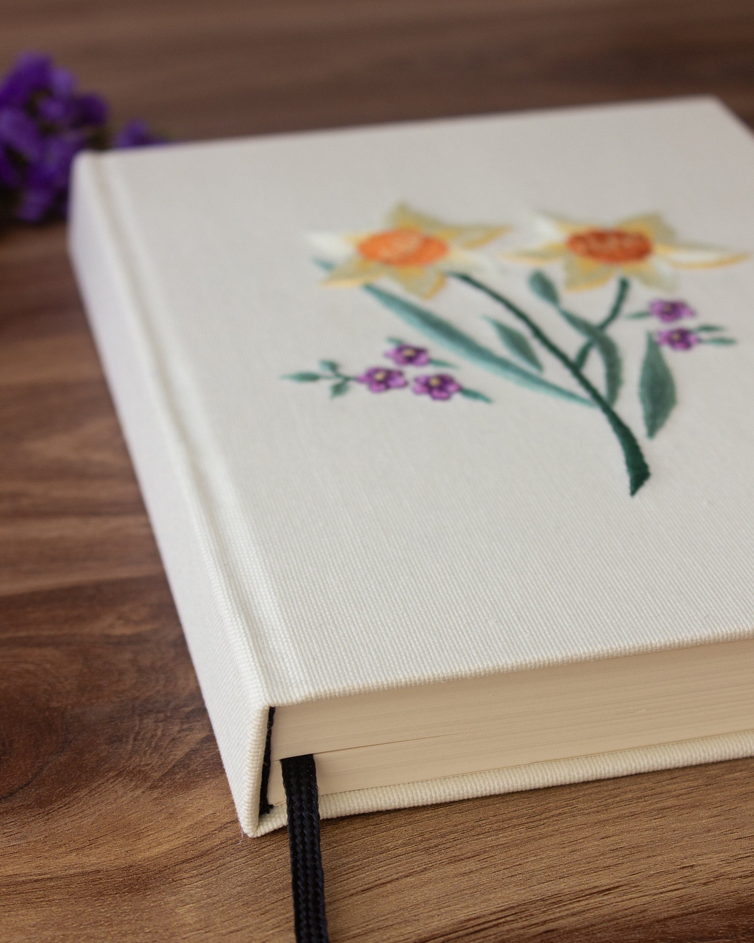 Embroidered Notebook Narcissus Flowers, Handmade Journal, Book, Linen ...