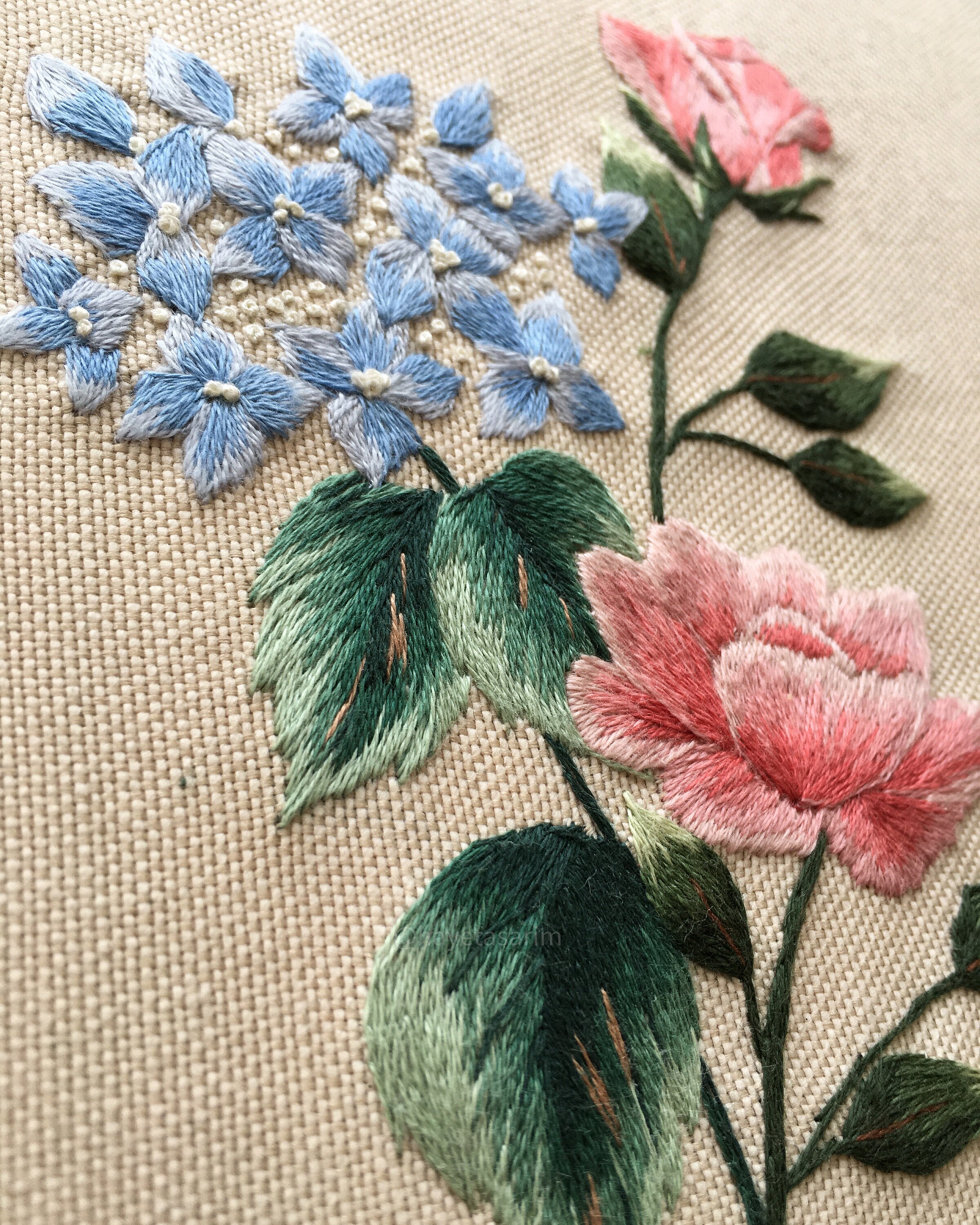 Embroidered Notebook With the Hydrangea and Pink Rose, Book ...