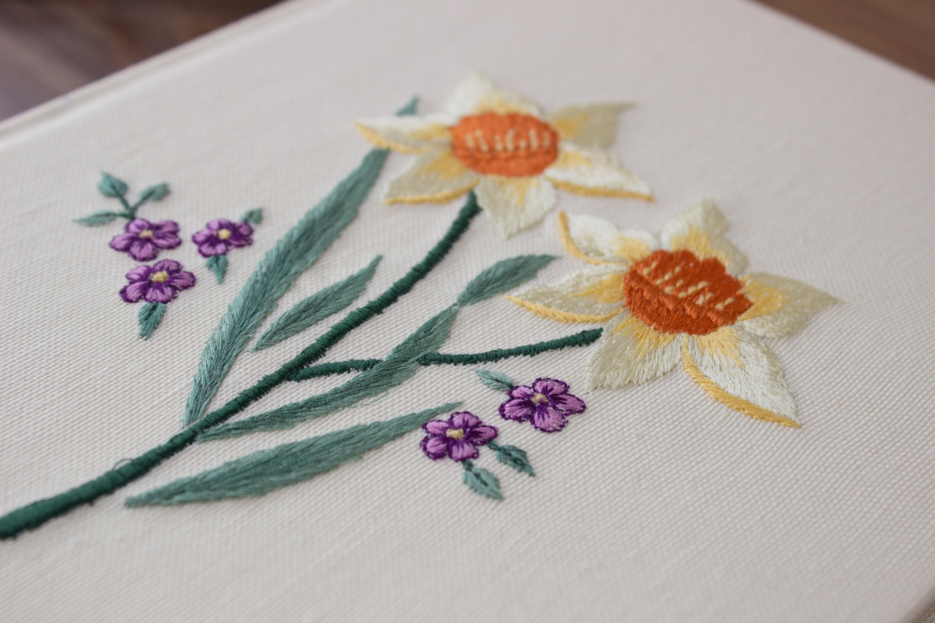 Embroidered Notebook Narcissus Flowers, Handmade Journal, Book, Linen ...