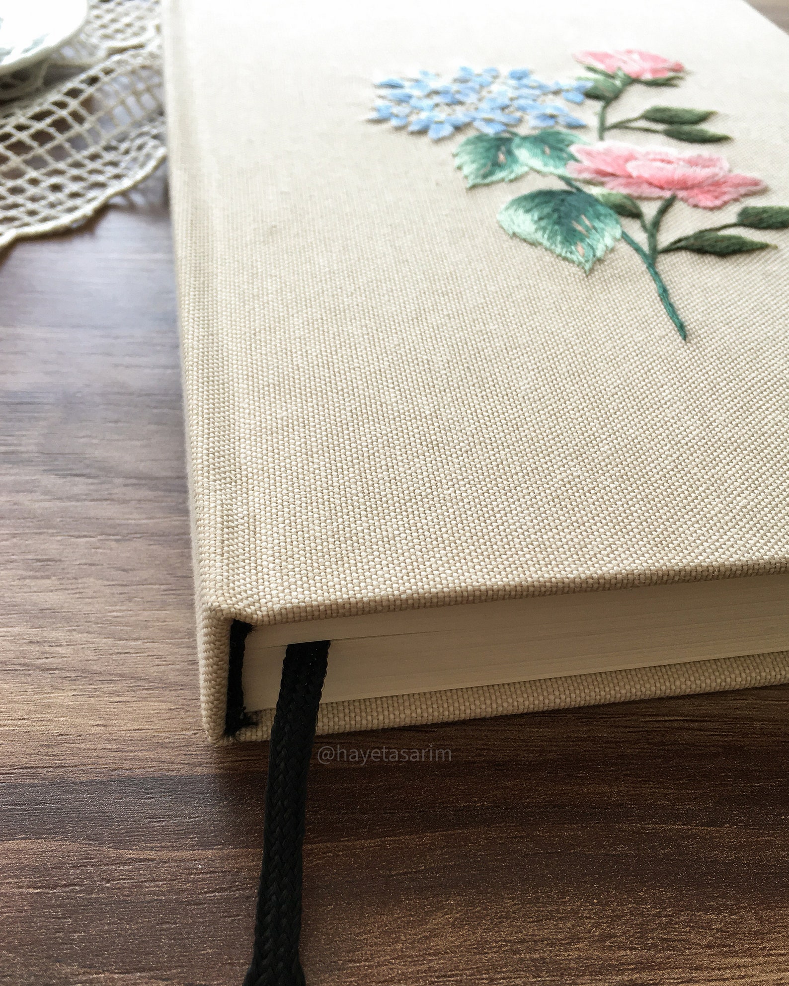 Embroidered Notebook With the Hydrangea and Pink Rose, Book ...