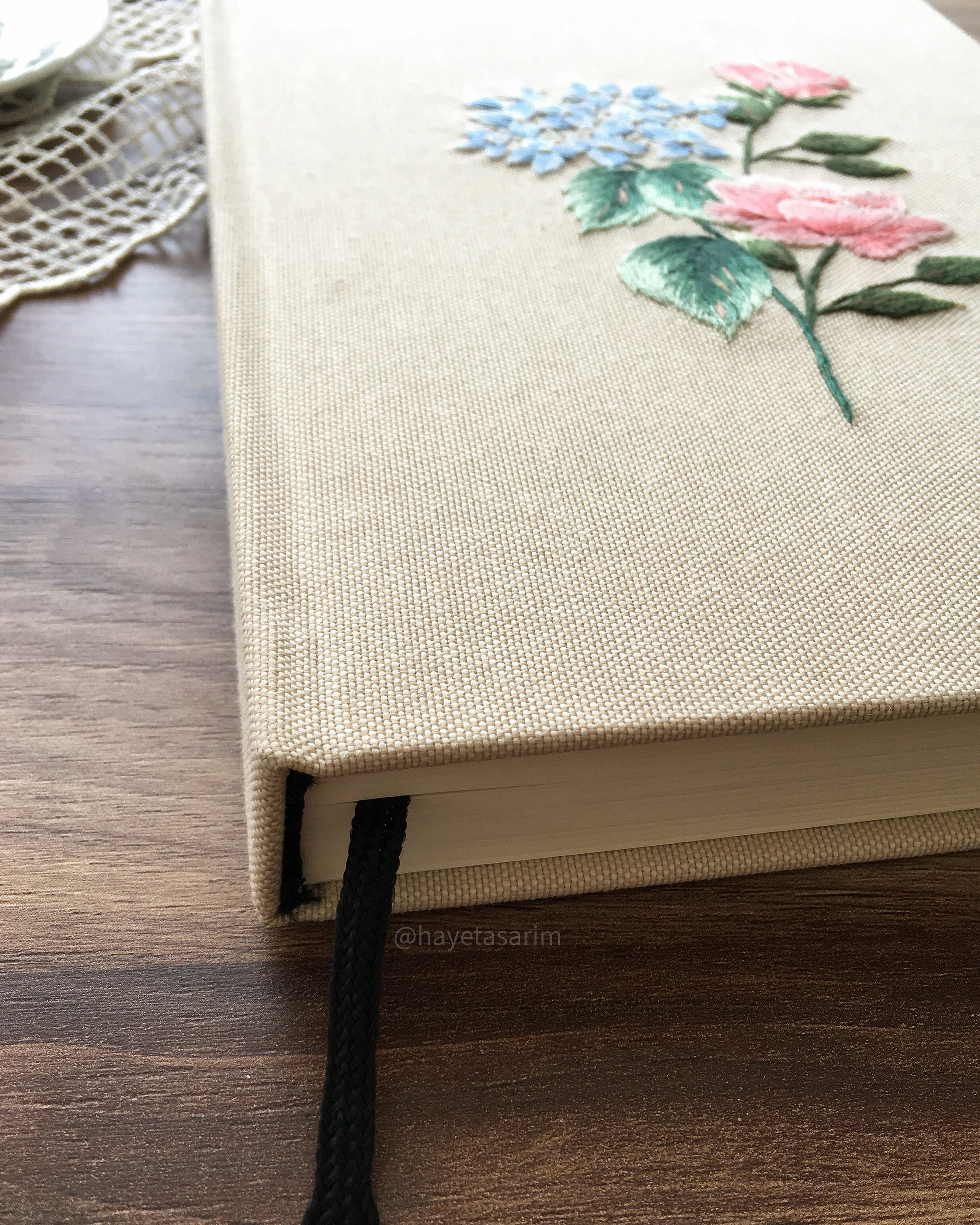 Embroidered Notebook With the Hydrangea and Pink Rose, Book ...