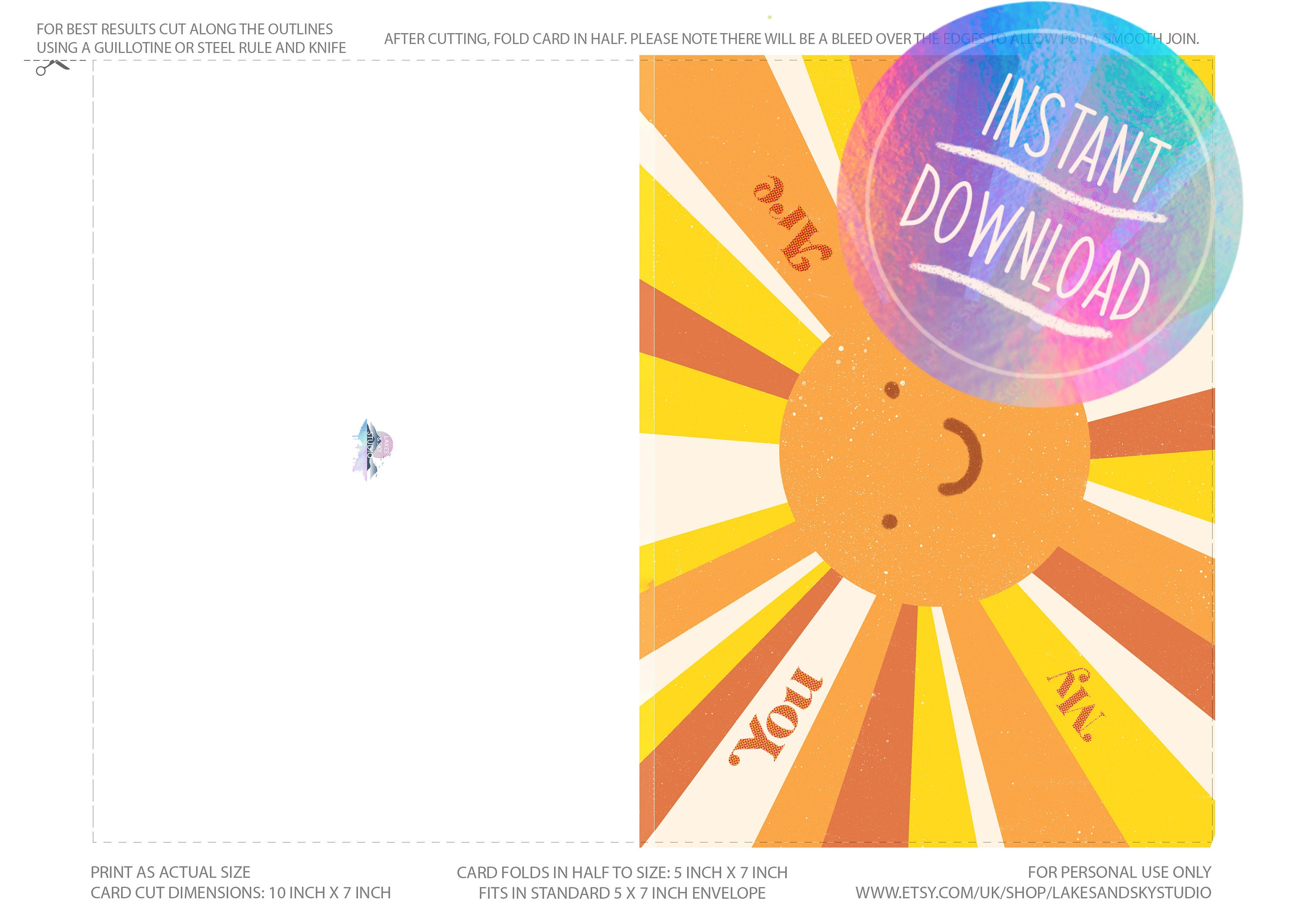 Sun Greetings Card Download Printable Digital You Are My Sunshine 70's ...