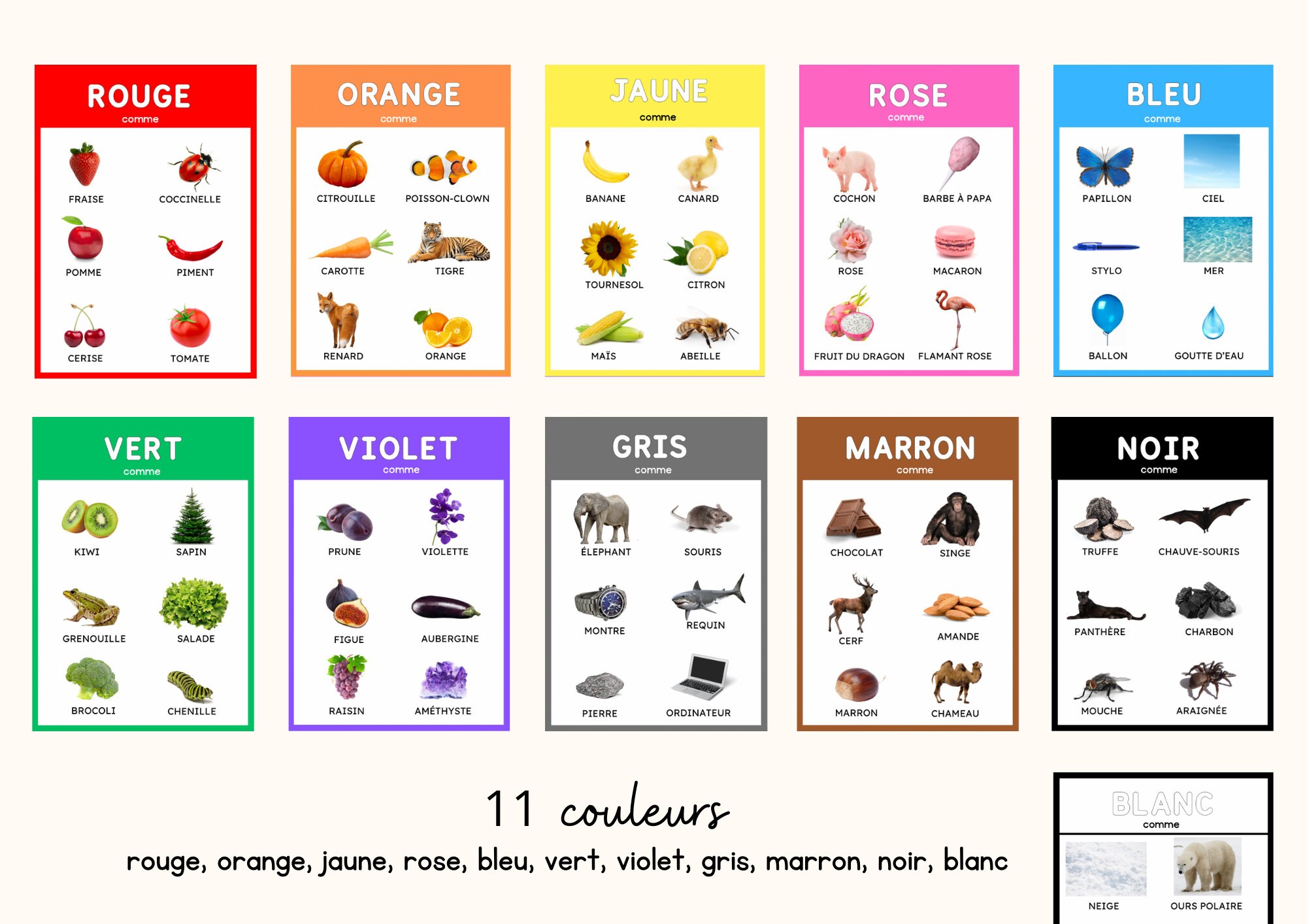 Color Cards, Learn Colors in French and English, English Colors for ...