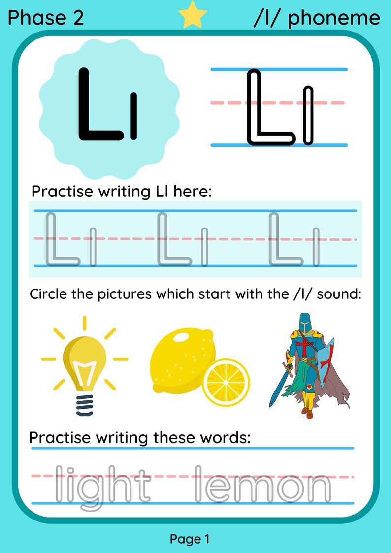 Printable Digital Phonics Worksheet Letter L /l/ Phoneme - Etsy Australia