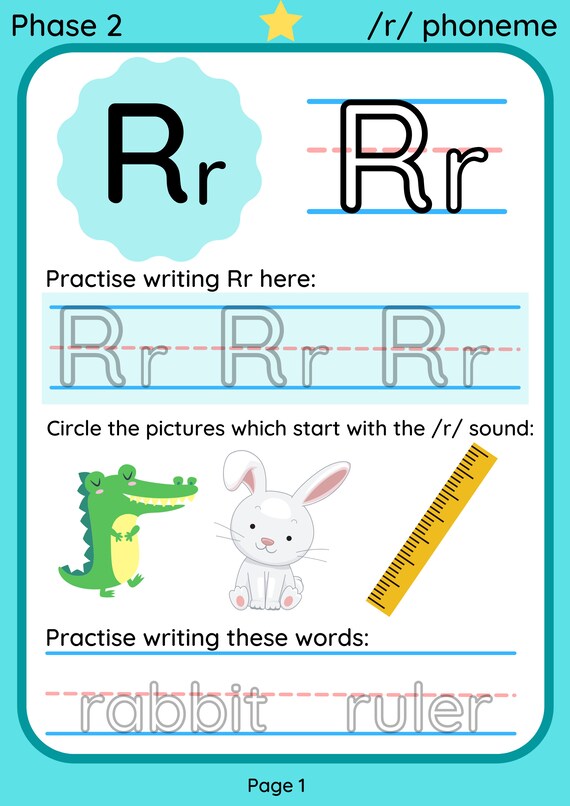Printable Digital Phonics Worksheet Letter R /r/ Phoneme | Etsy