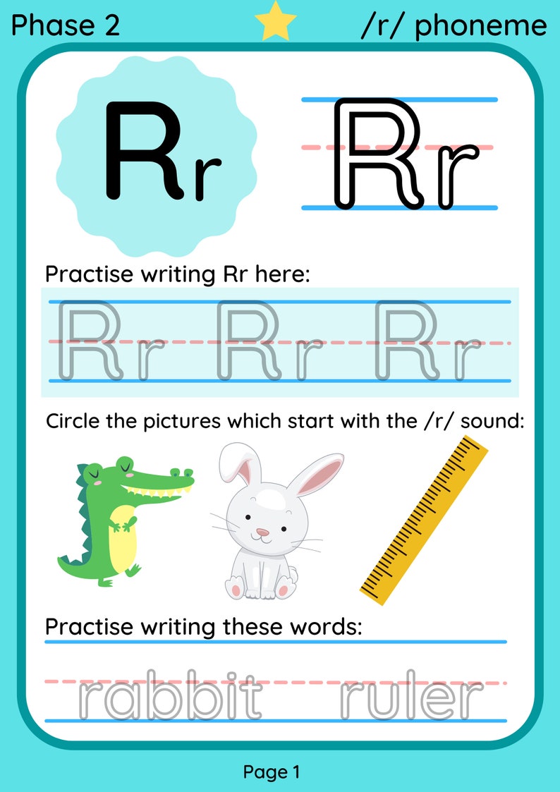 Printable Digital Phonics Worksheet Letter R /r/ Phoneme - Etsy