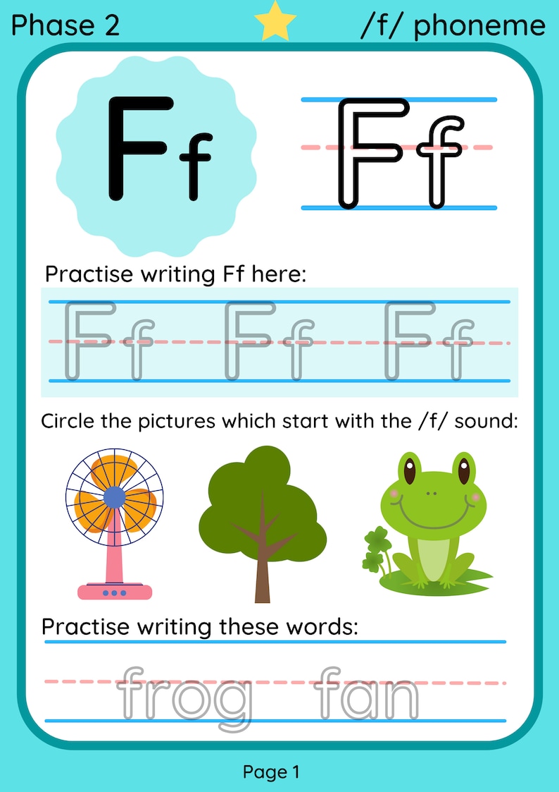 Printable Digital Phonics Worksheet Letter F /f/ Phoneme - Etsy