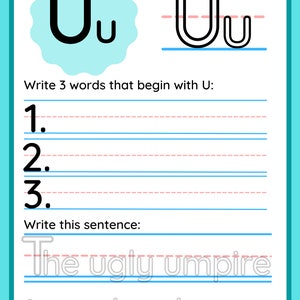 Printable Digital Phonics Worksheet Letter U /u/ Phoneme - Etsy