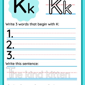Printable Digital Phonics Worksheet Letter K /k/ Phoneme - Etsy