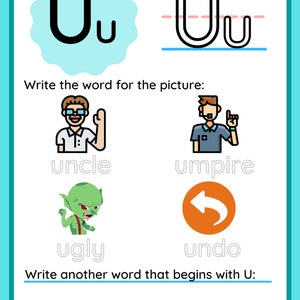 Printable Digital Phonics Worksheet Letter U /u/ Phoneme - Etsy