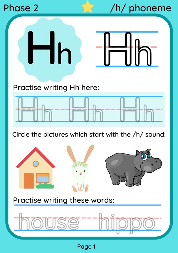 Printable Digital Phonics Worksheet Letter H /h/ Phoneme | Etsy