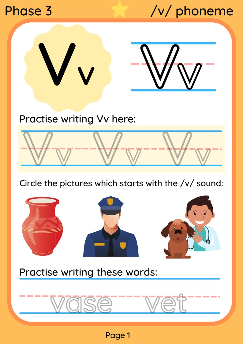 Printable Digital Phonics Worksheet Letter V /v/ Phoneme - Etsy