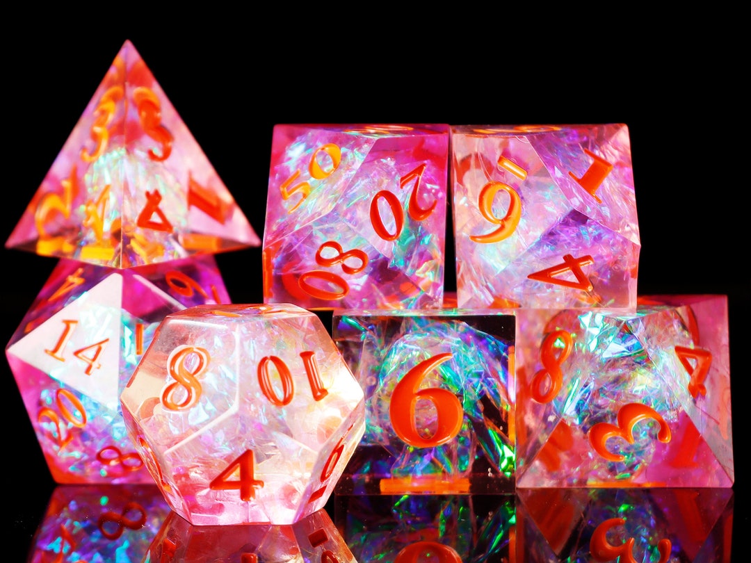 Pink Dice Set Resin for Role Playing Games , Resin D&d Dice Set for ...