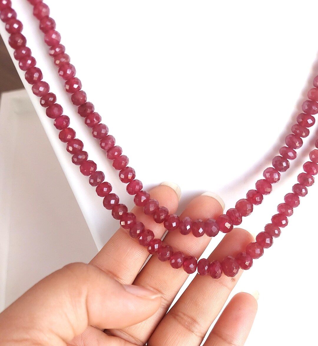 Natural Ruby Rondelle Layer Necklace, Ready to Wear, Deep Red Color ...