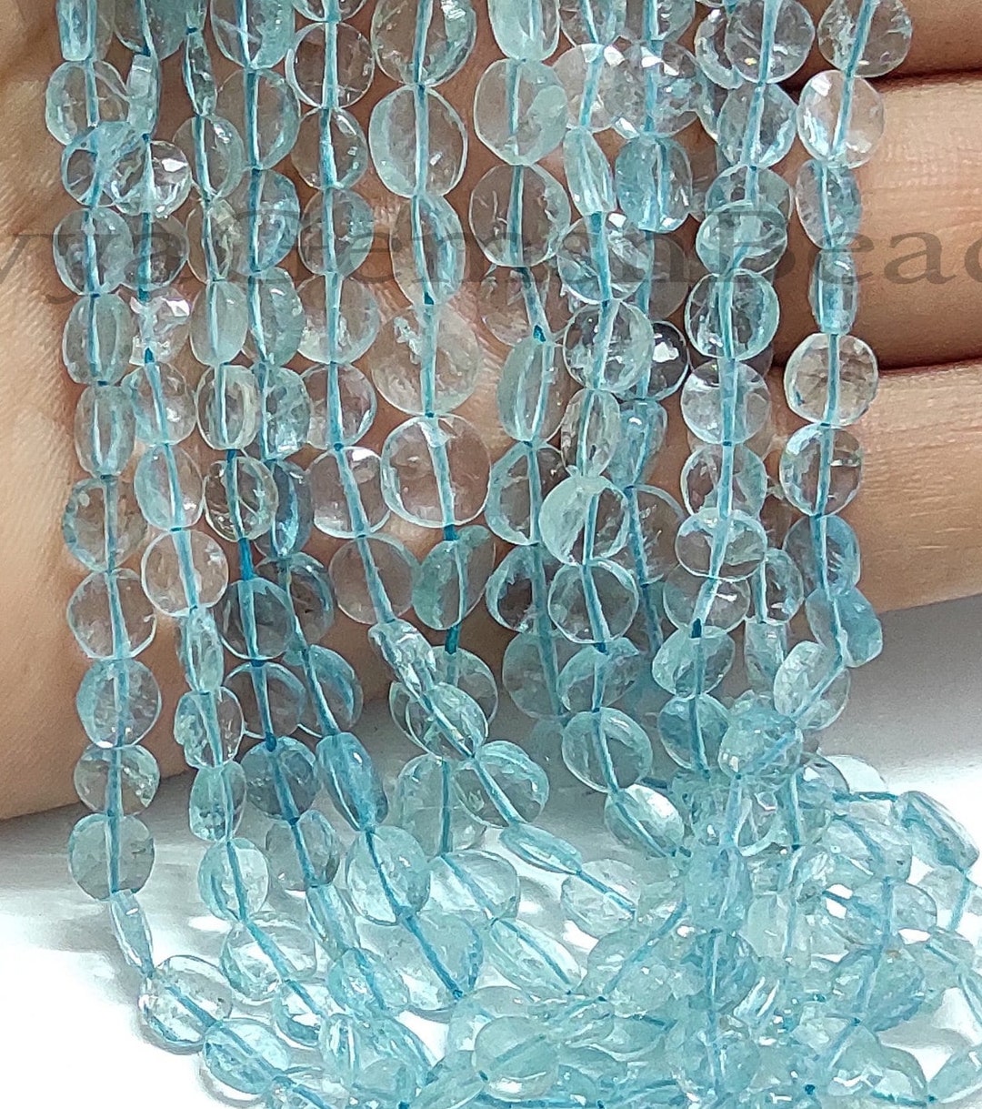 Natural Aquamarine Coin Shape Faceted Beads-aquamarine Faceted Beads ...