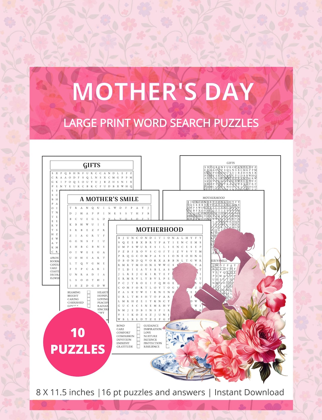 Mother's Day Word Searches (10 Puzzles) | Large Print | Instant ...