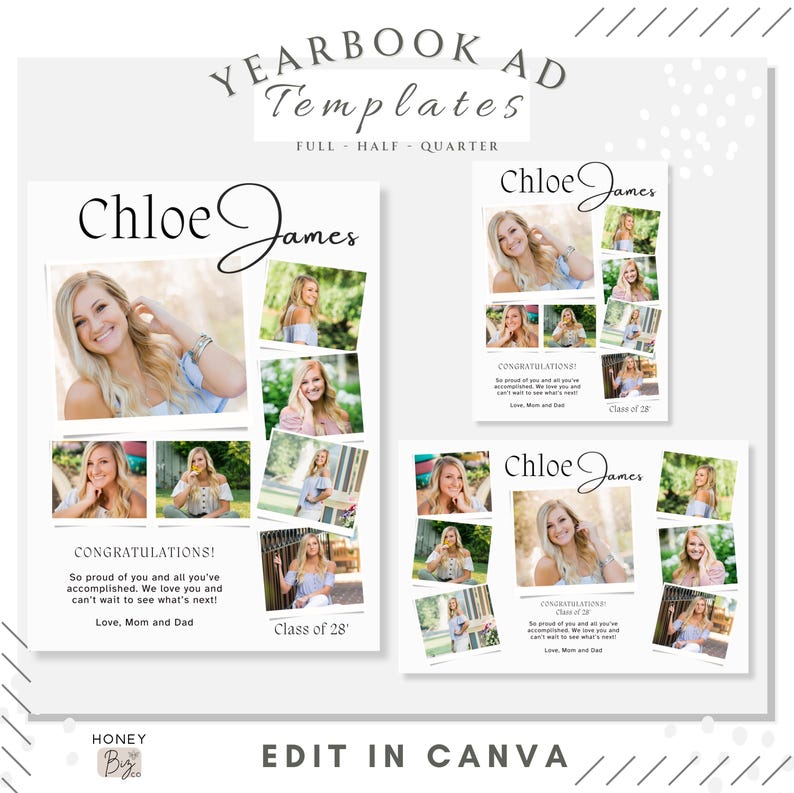 Complete Yearbook Ad Template Pack | Full, Half & Quarter Page ...