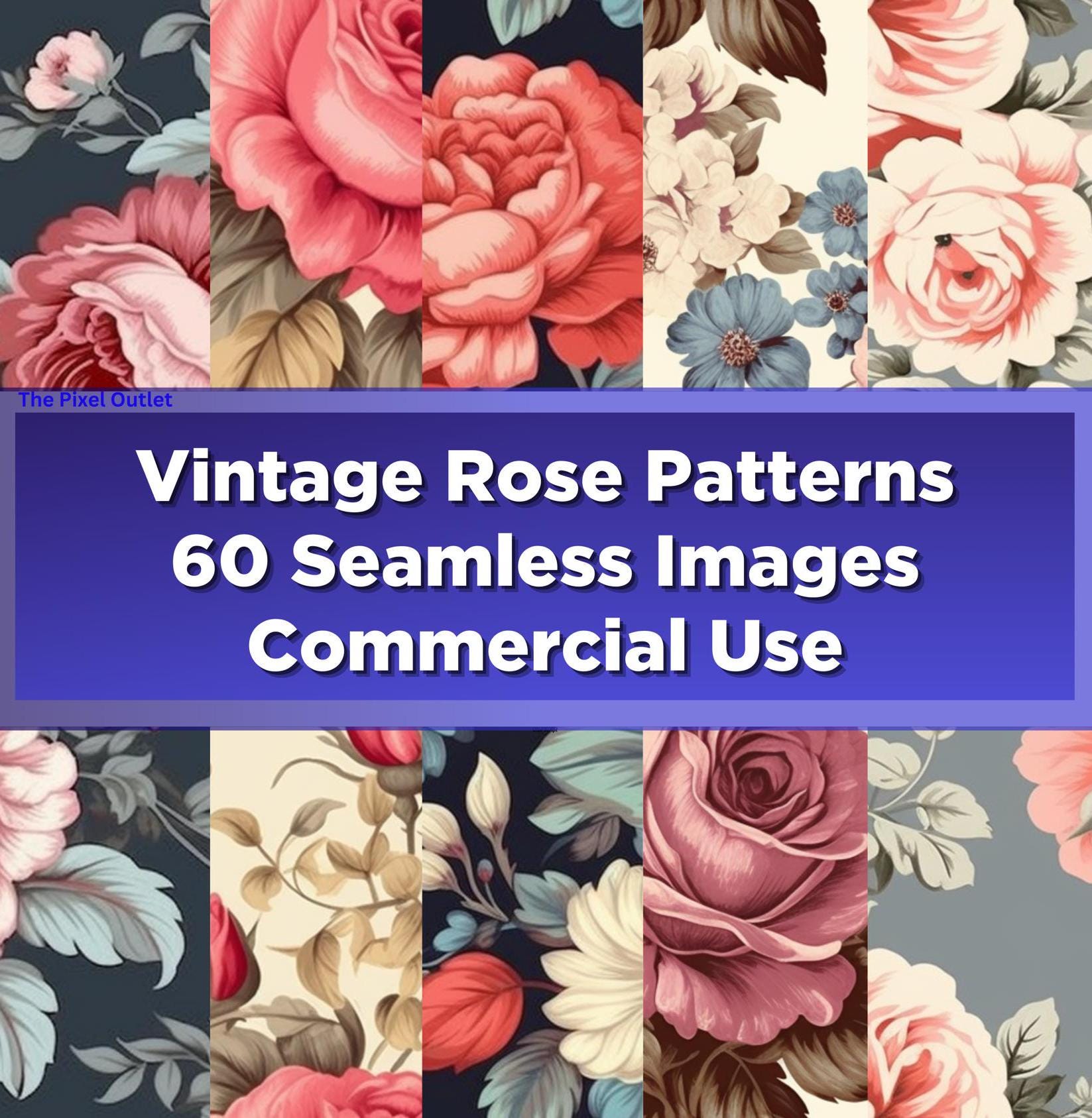 60 Vintage Rose and Flower Seamless Patterns, Floral Digital Paper, for ...