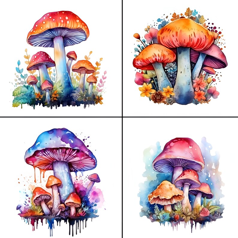 Watercolor Mushrooms Clipart in PNG Format Instant Download for ...