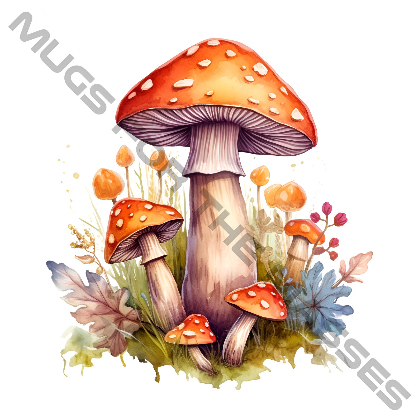 Watercolor Mushrooms Clipart in PNG Format Instant Download for ...