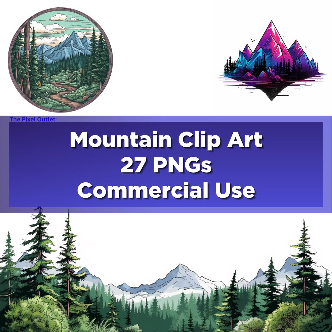 Mountain PNG Clip Art Bundle: Nature, Hiking, Camping (commercial Use ...